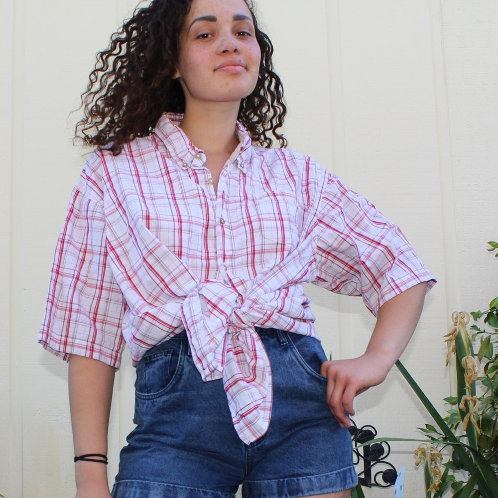 Vintage Men's Wrangler Red White Plaid Button Up - Gem